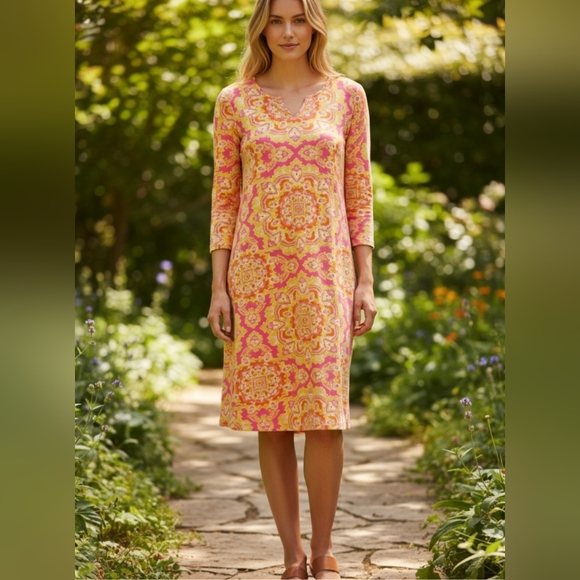 Caribbean Joe | Dresses | Caribbean Joe Pink And Yellow Midi Dress ...